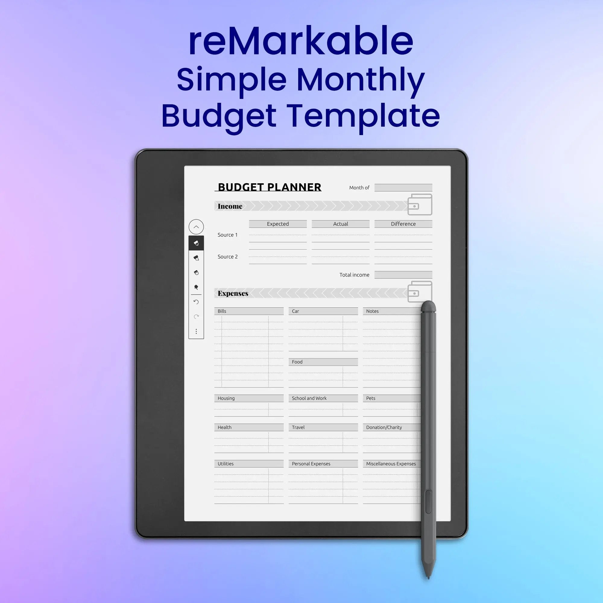 reMarkable 2 Simple Monthly Budget Template Planner Template – CreativeRino