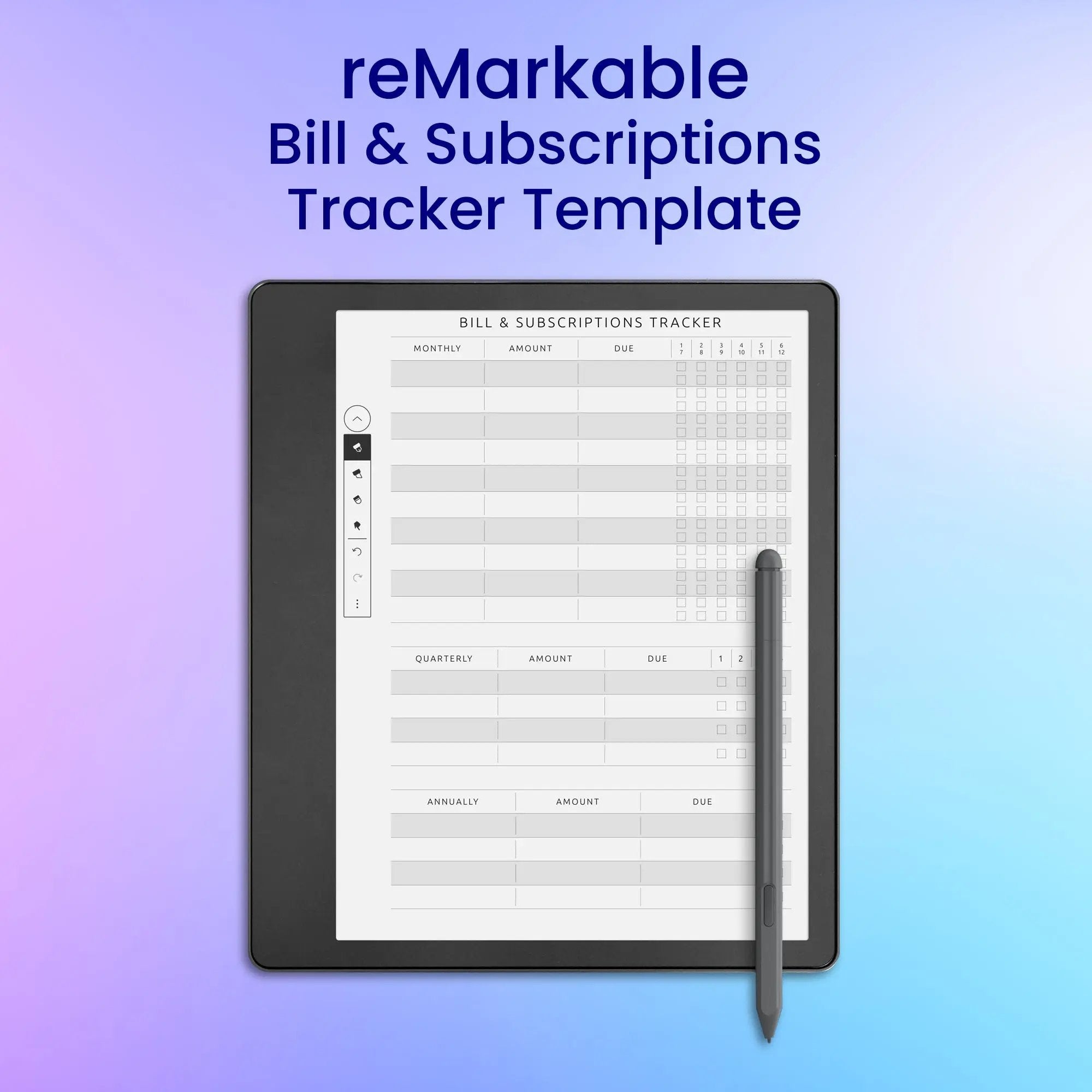 reMarkable 2 Bill & Subscriptions Tracker Template Planner Template – CreativeRino