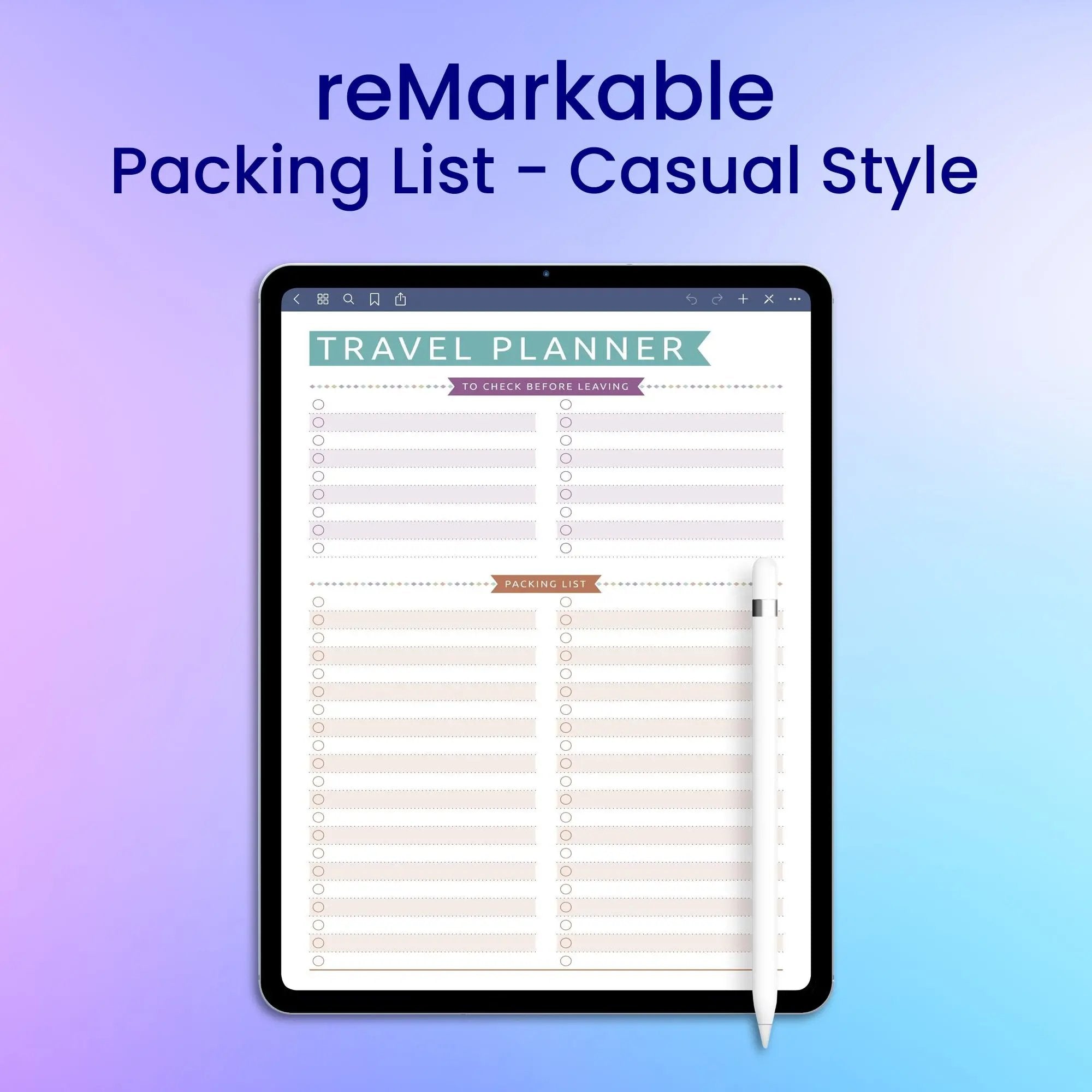 reMarkable 2 Packing List - Casual Style Planner Template – CreativeRino
