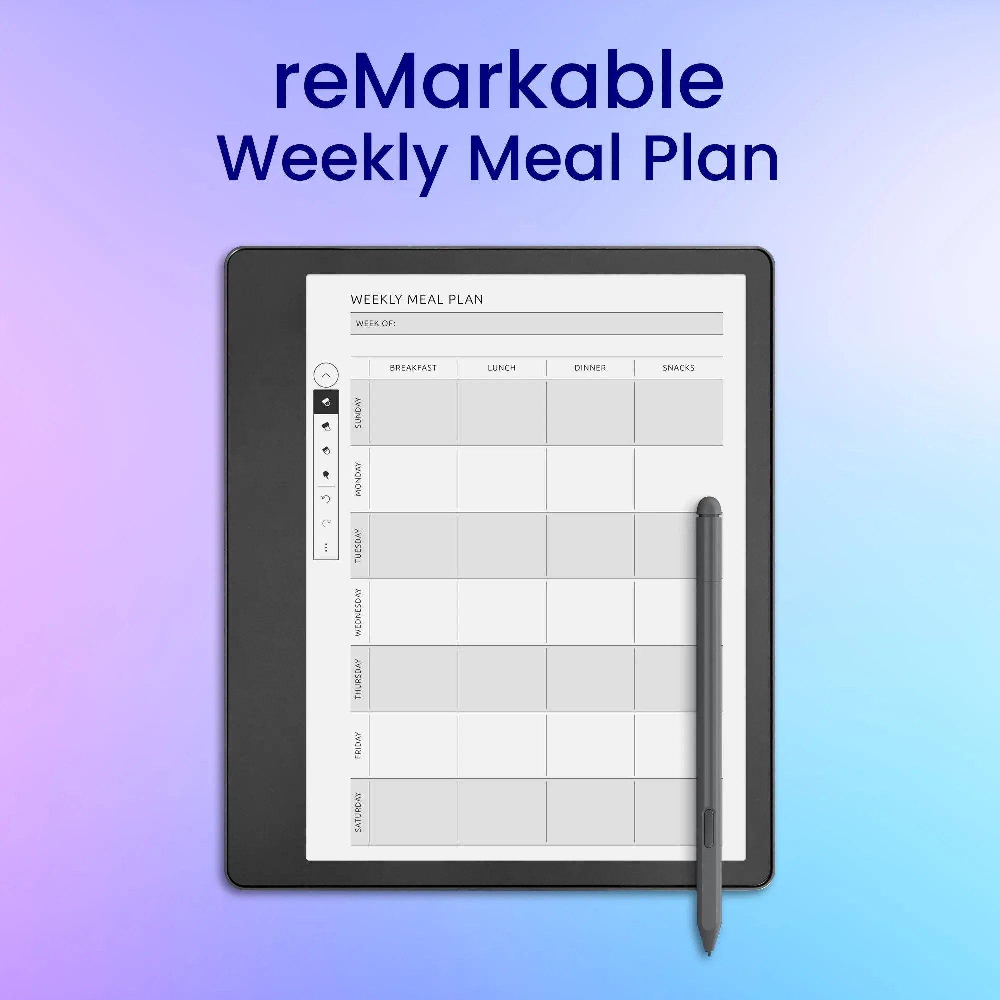 reMarkable 2 Weekly Meal Plan Planner Template – CreativeRino
