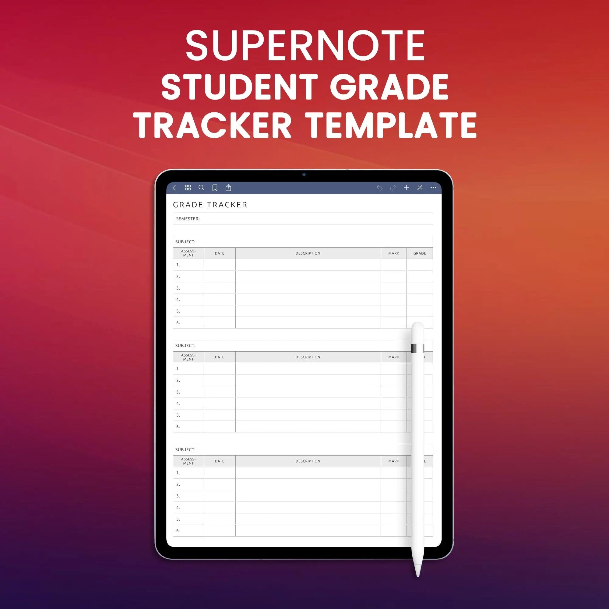 Supernote Student Grade Tracker Template Planner Template – CreativeRino