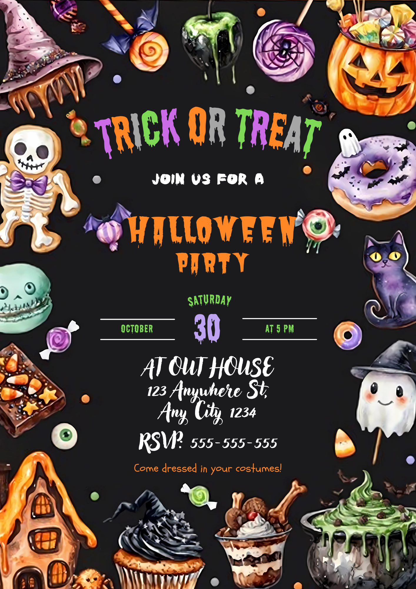 Editable Trick or Treat Halloween Party Invitation – CreativeRino