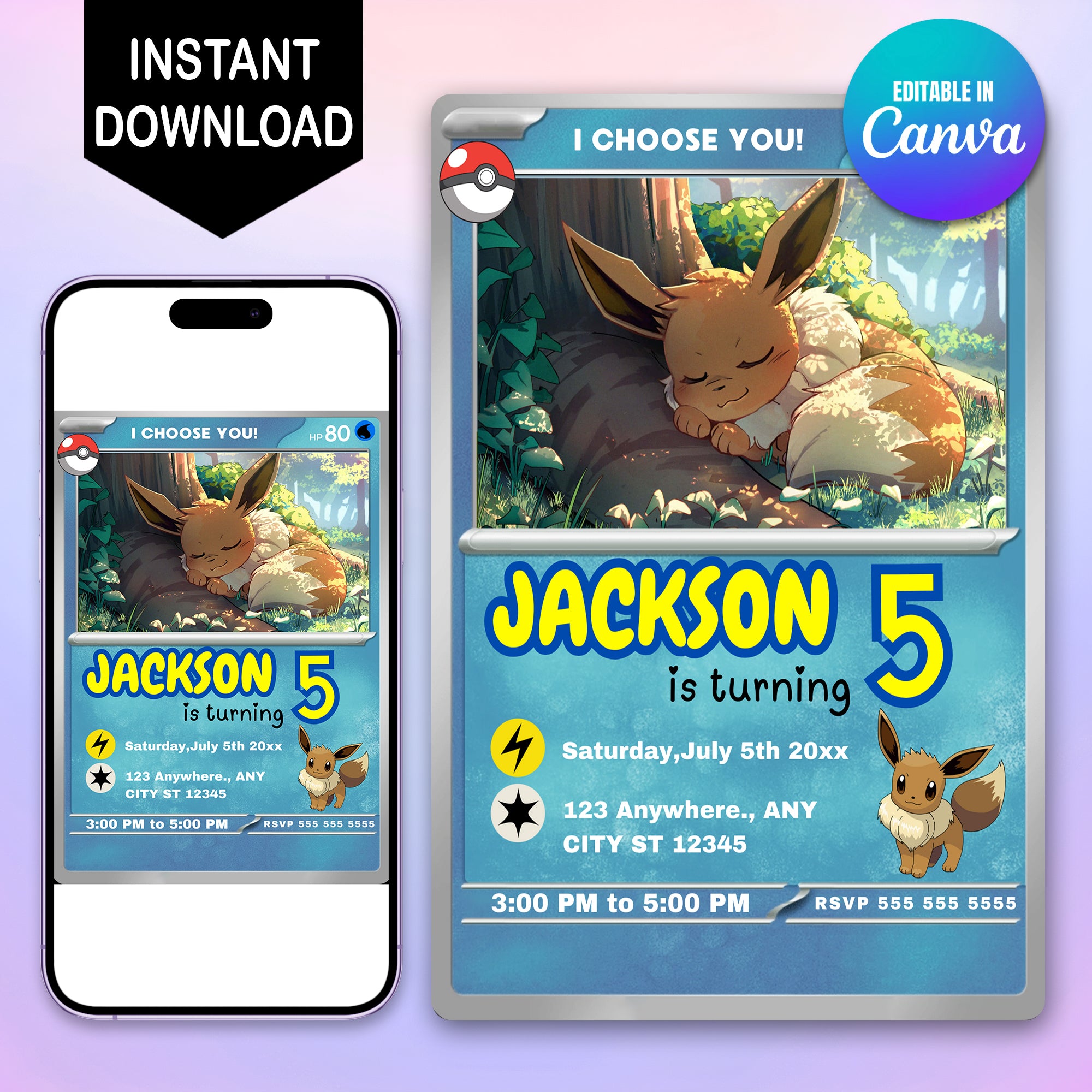 Eevee Invitation Template | Pokemon Card Birthday Invite – CreativeRino