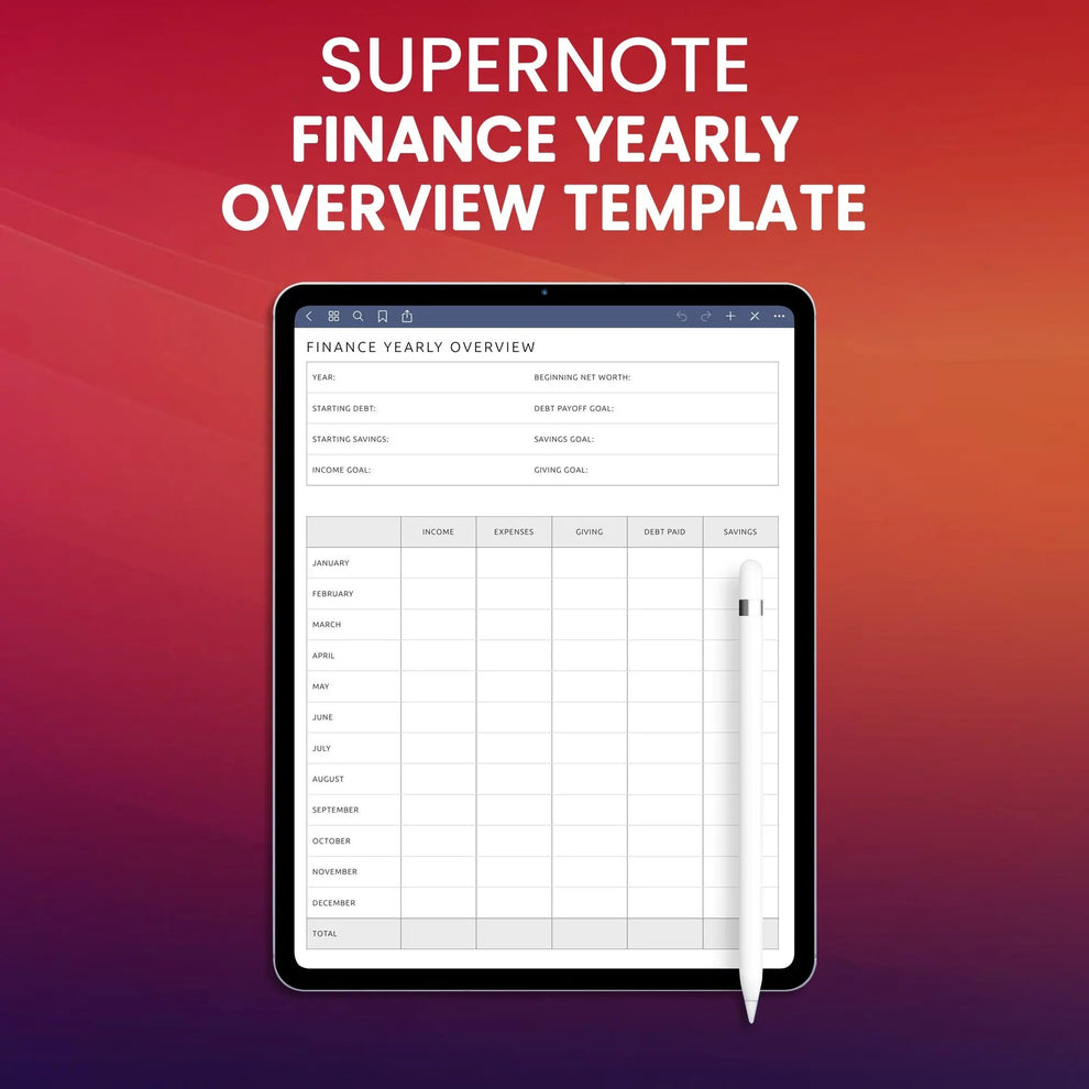 Supernote Finance Yearly Overview Template Planner Template – CreativeRino