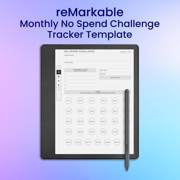 reMarkable 2 Monthly No Spend Challenge Tracker Template Planner ...