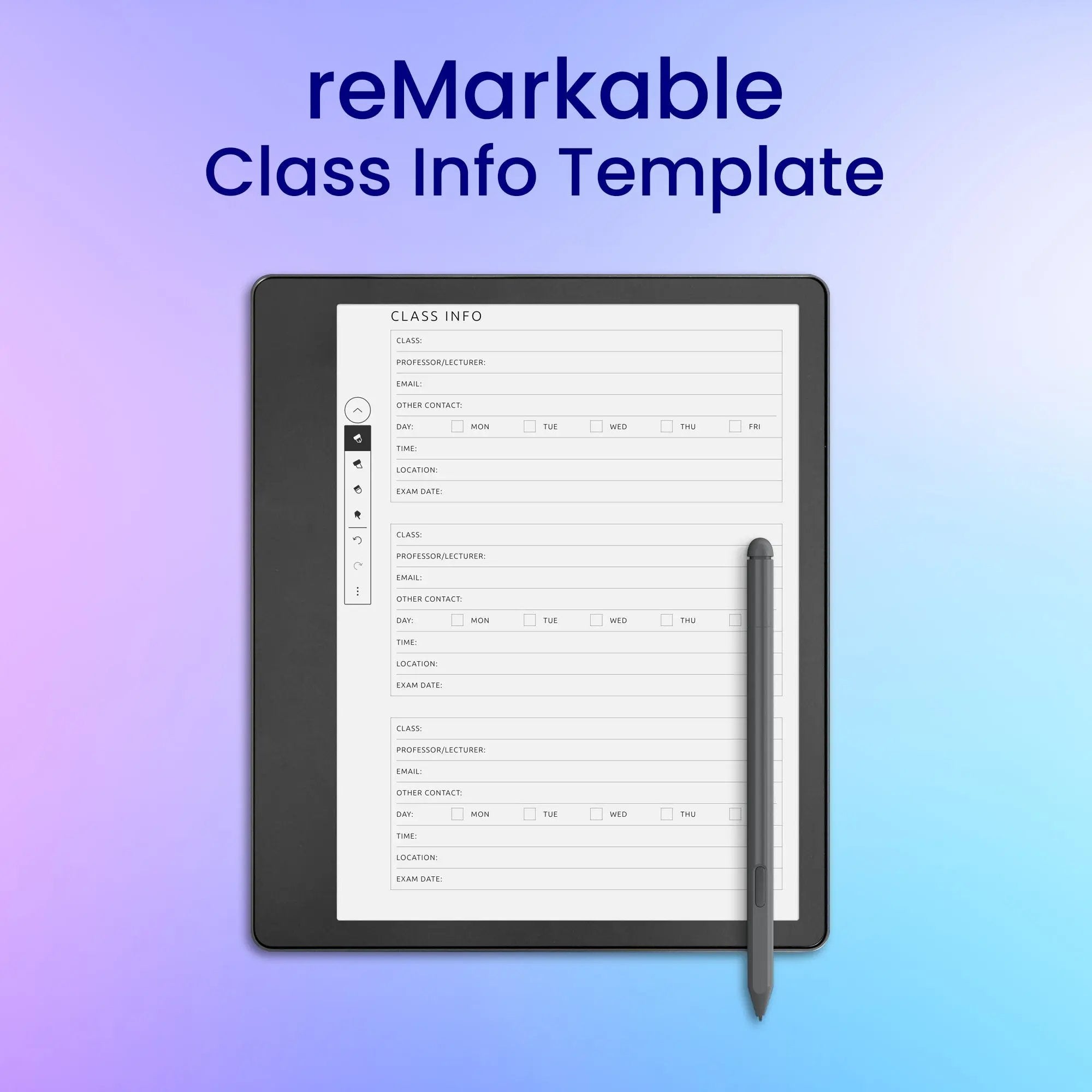 reMarkable 2 Class Info Template Planner Template – CreativeRino