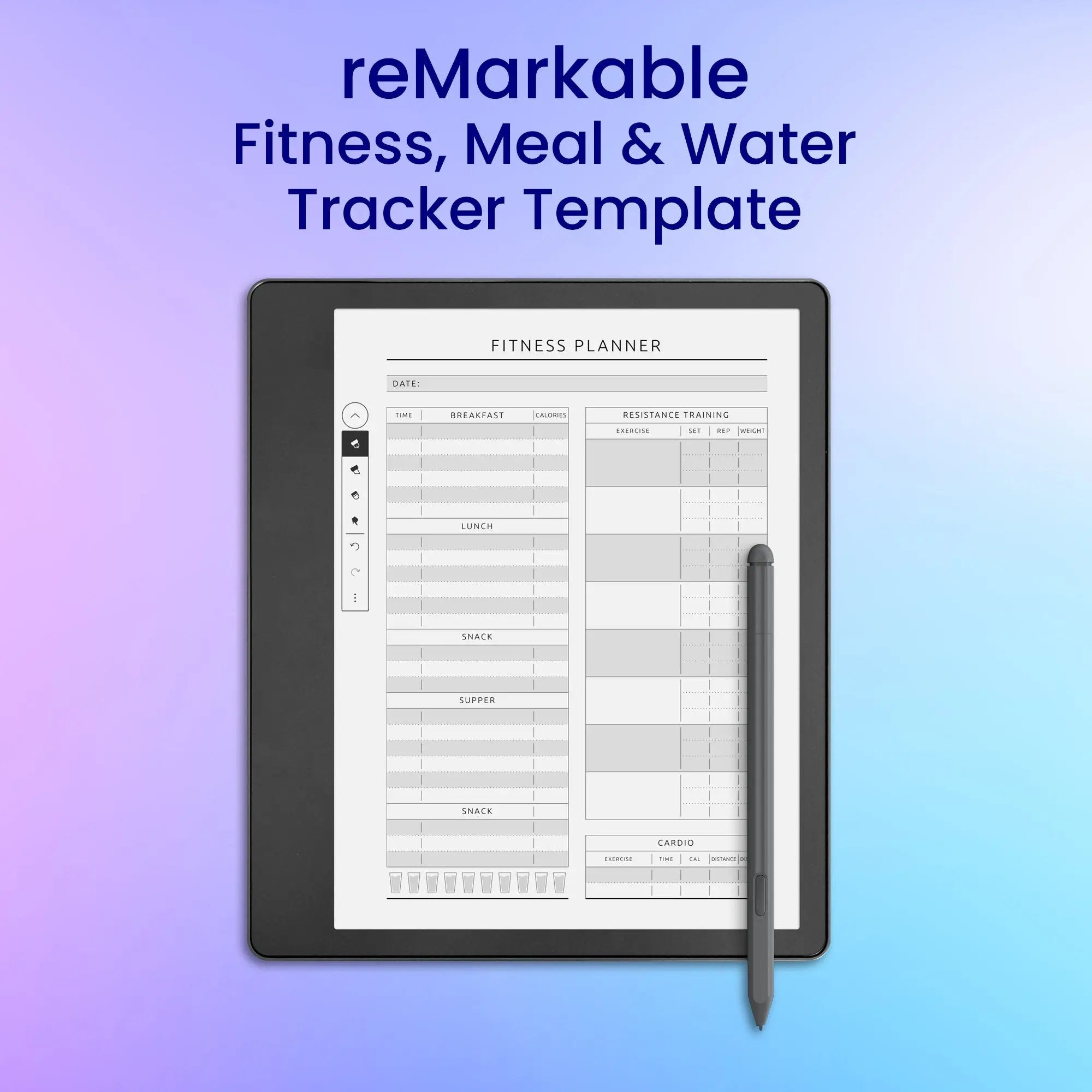 reMarkable 2 Fitness, Meal & Water Tracker Template Planner Template ...
