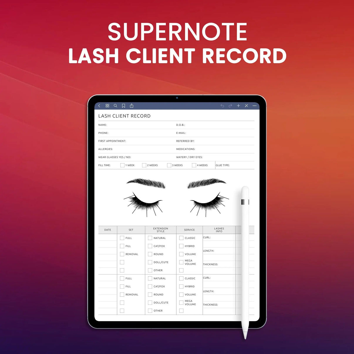 Supernote Lash Client Record Planner Template – CreativeRino