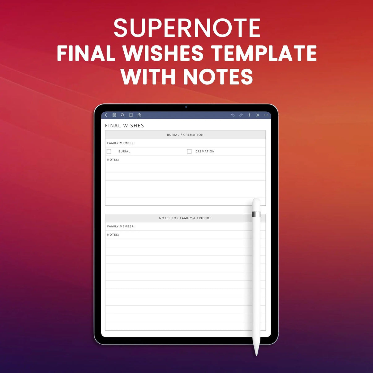 Supernote Final Wishes Template with Notes Planner Template – CreativeRino