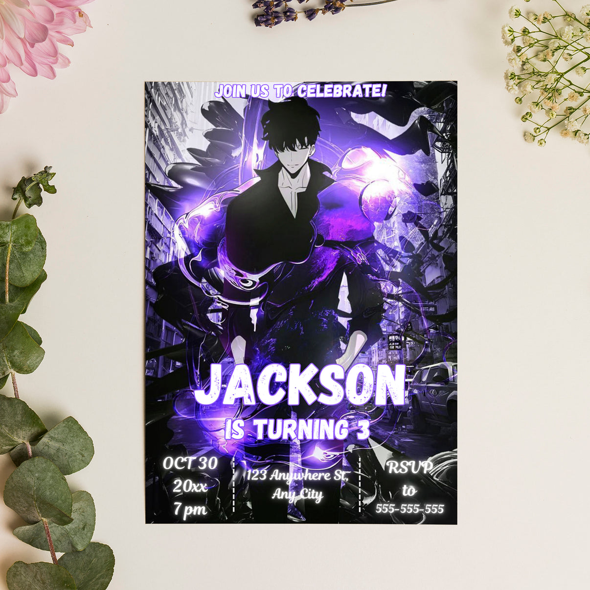 Solo Leveling Birthday Invitation Template – CreativeRino