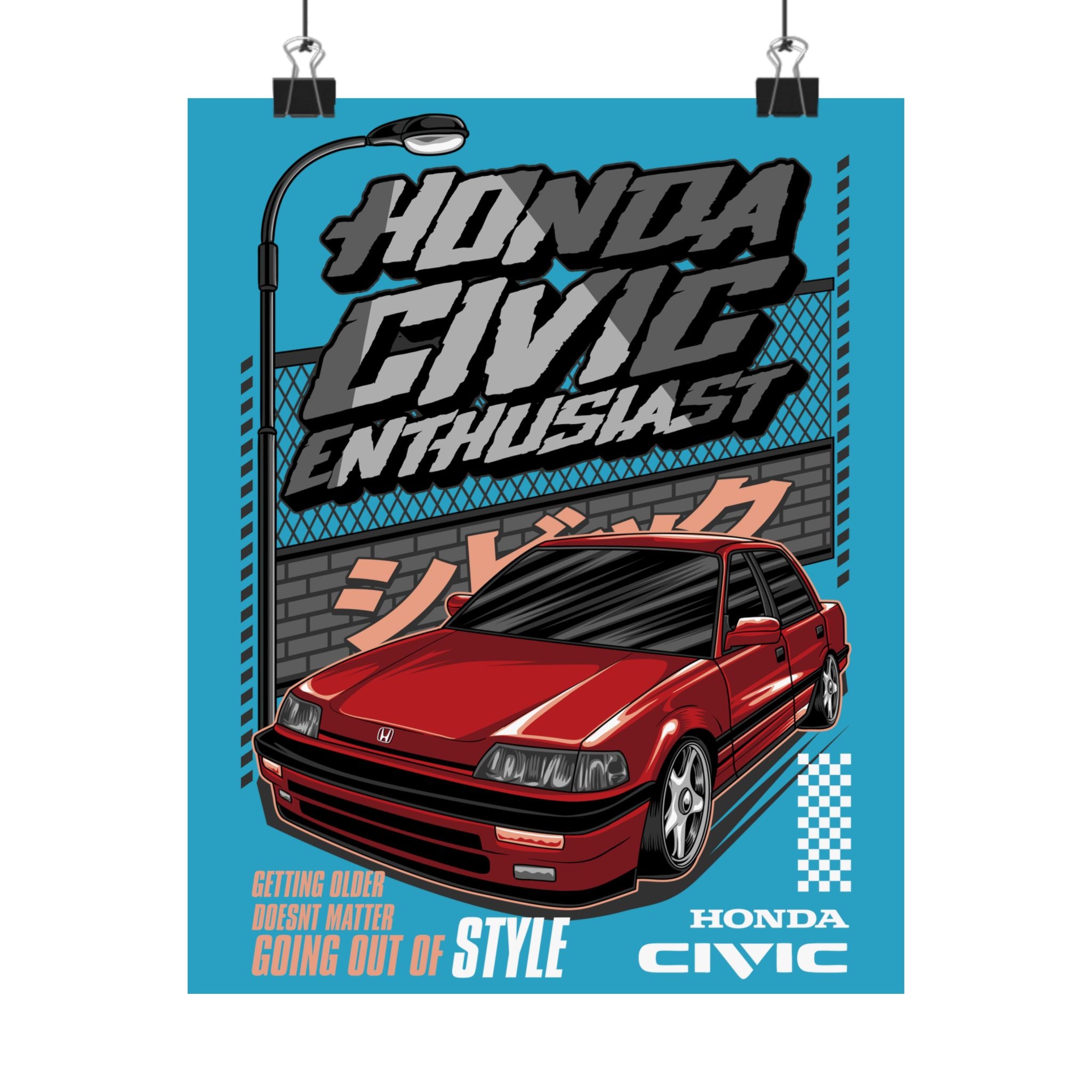 Honda Civic Enthusiast Vertical Poster | Retro Car Art for Automotive ...