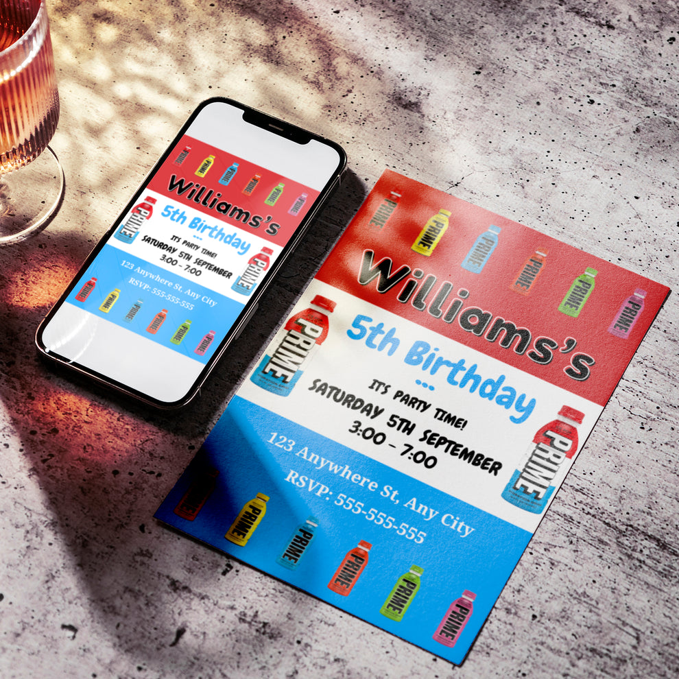 Prime Energy Drink Birthday Invitation Template – CreativeRino