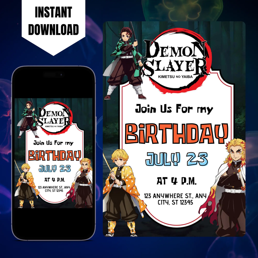 Demon Slayer Birthday Invitation Template – CreativeRino
