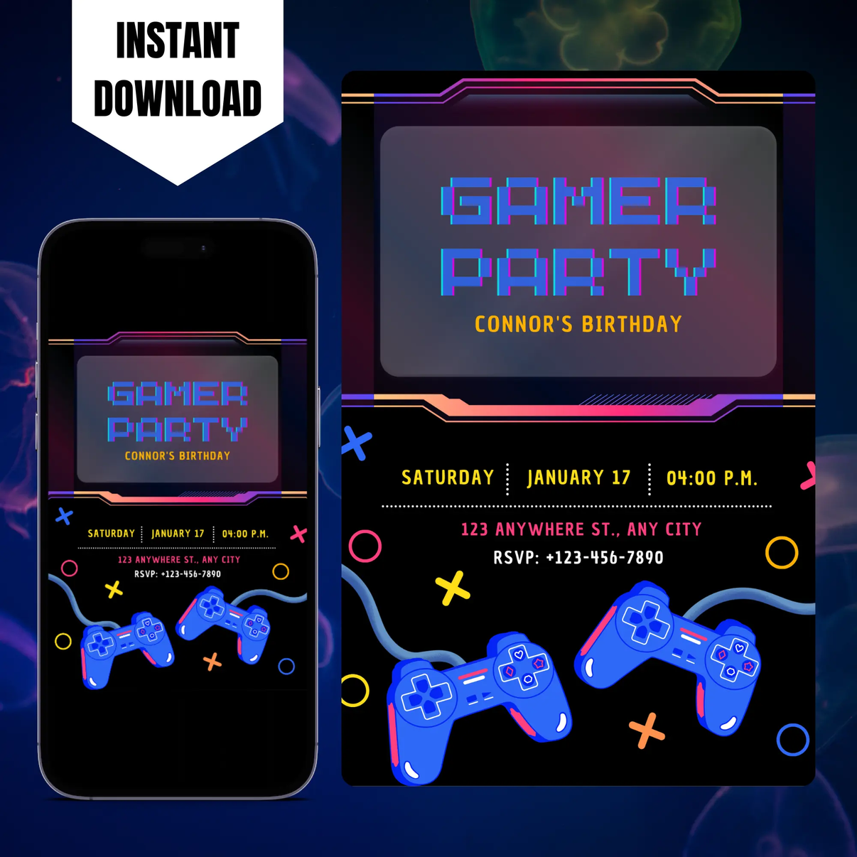 Gamer Birthday Invitation Template – CreativeRino