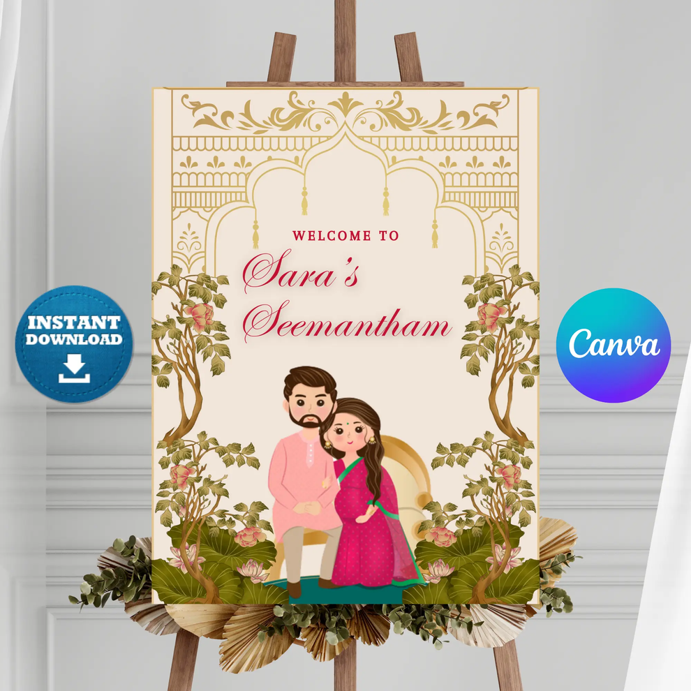 Seemantham Ceremony Sign Template | Indian Baby Shower Welcome Sign ...