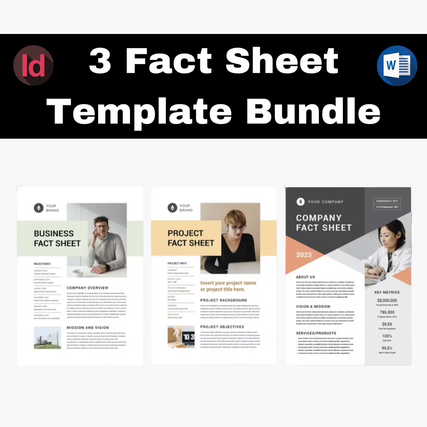 3 Fact Sheet Template Bundle | MS Word & Indesign | Business Fact Shee ...