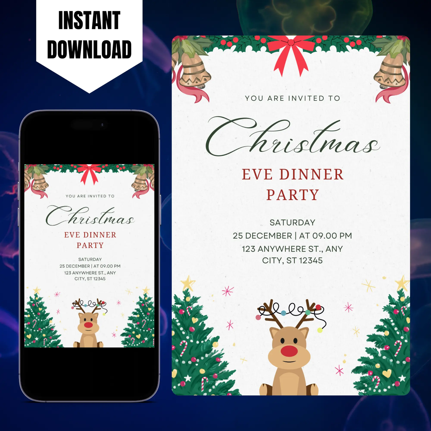Christmas Eve Dinner Party Invite Template – CreativeRino