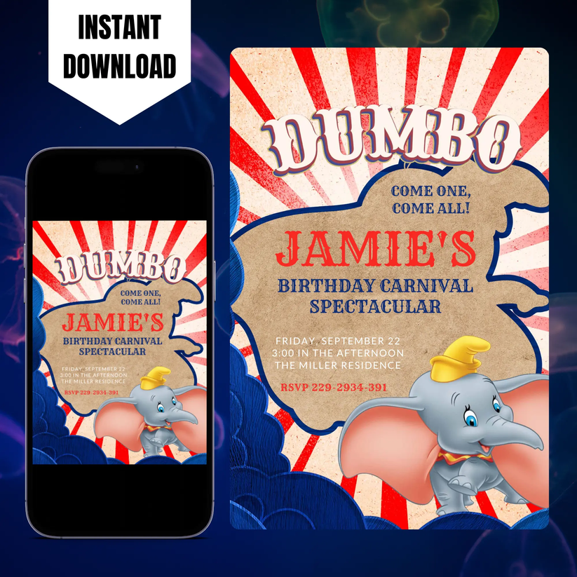 Dumbo Birthday Invitation Template – CreativeRino