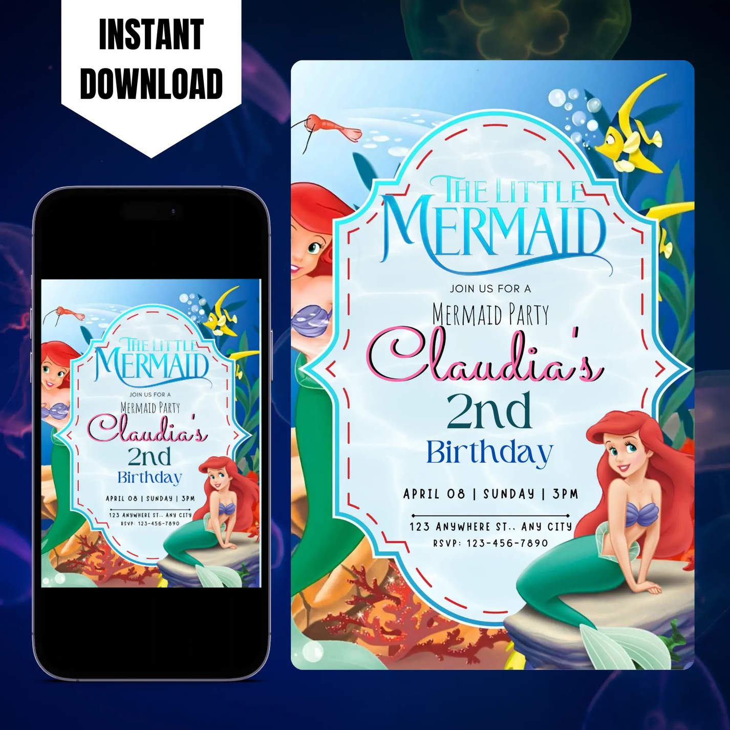 The Little Mermaid Birthday Invitation Template – CreativeRino