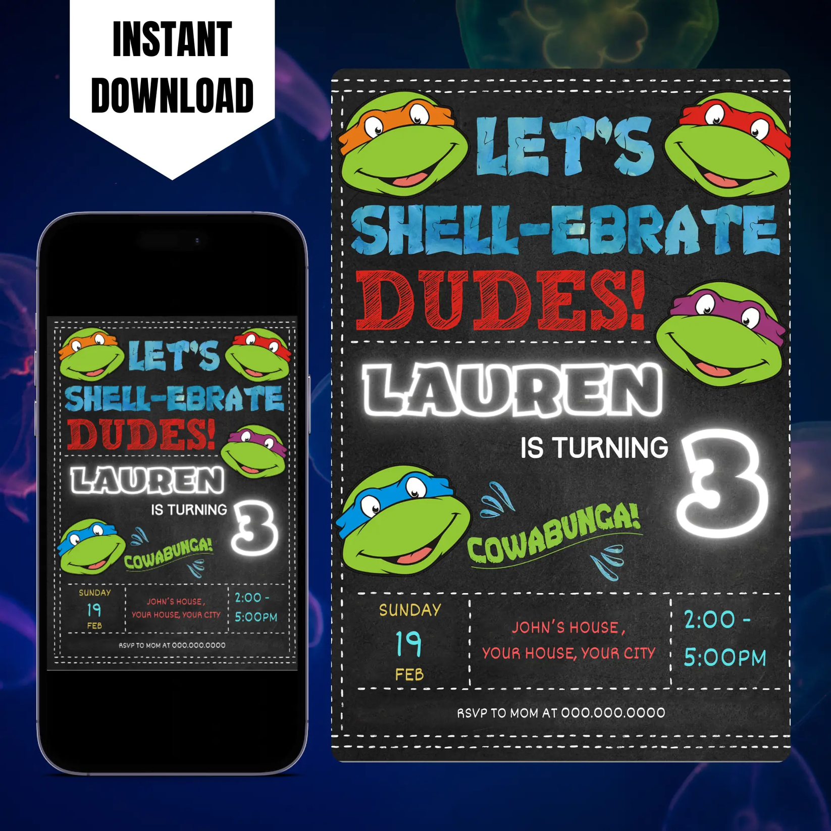 Teenage Mutant Ninja Turtles Birthday Invitation Template – CreativeRino