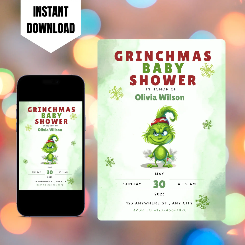 Grinchmas Baby Shower Invite Template | Grinch Whoville Baby Shower In ...