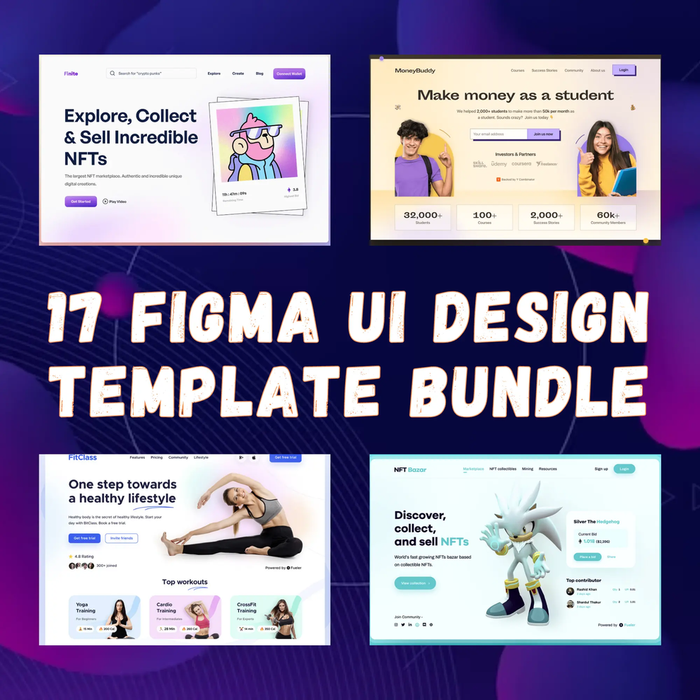 17 Figma UI Design Template Bundle | NFT Mental Health Online Classes – CreativeRino