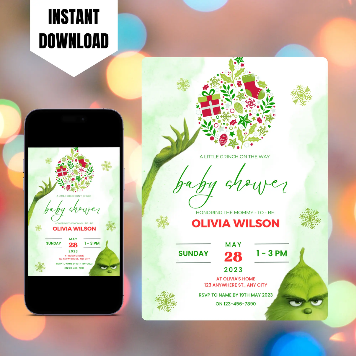 Grinch Baby Shower Invite Template | Grinchmas Whoville Baby Shower In ...