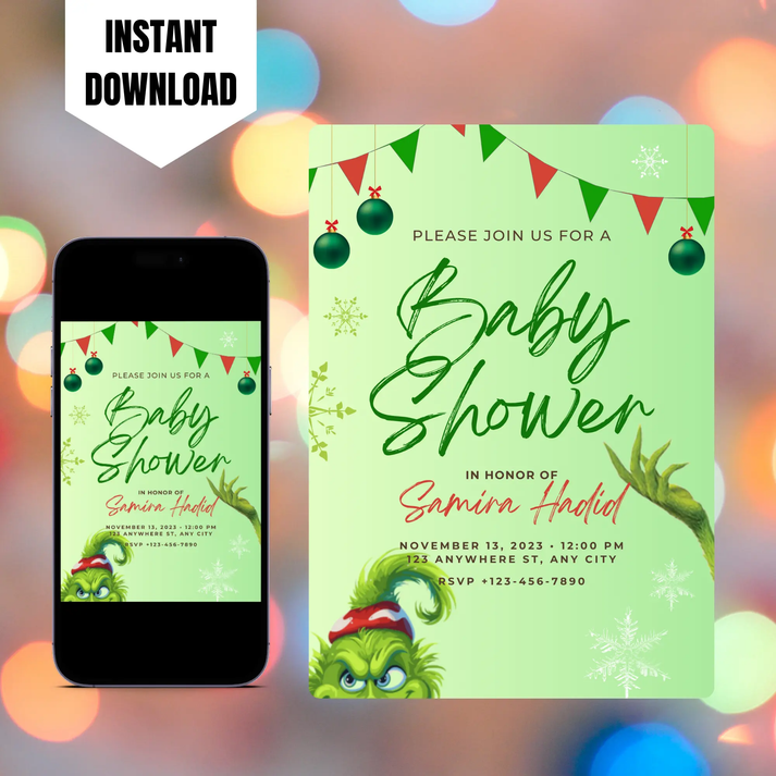 Grinch Baby Shower Invitation Template | Grinchmas Whoville Baby Showe ...