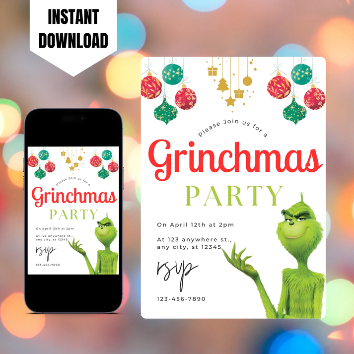 Grinchmas Christmas Party Invitation Template | Grinch Invite ...