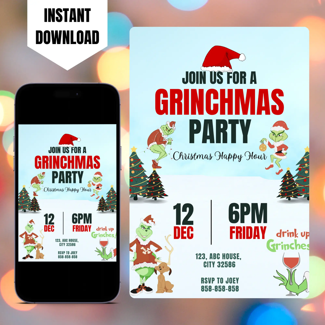 Grinchmas Christmas Party Invitation Template | Grinch Invite ...