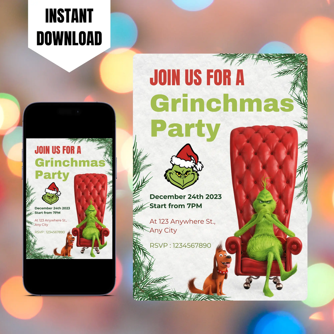 Grinchmas Christmas Party Invitation Template | Grinch Invite ...