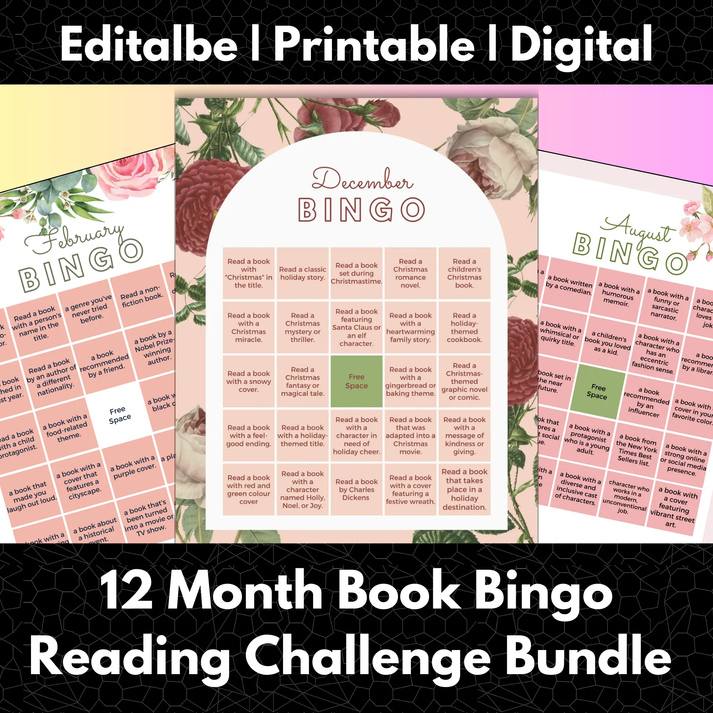 12 Month Book Bingo Reading Challenge Template | Monthly Reading Chall ...