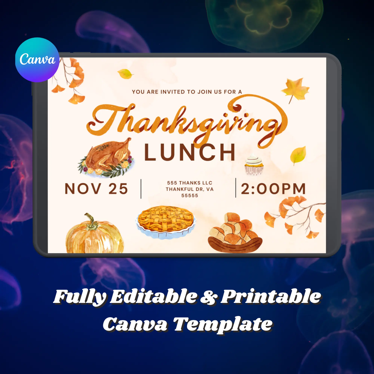 Fall Thanksgiving Lunch Party Invitation Template | Thanksgiving Lunch ...