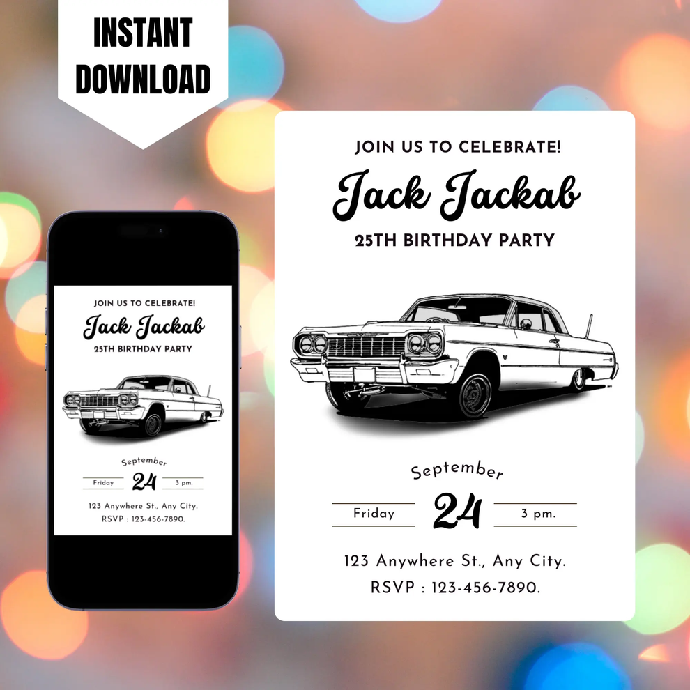 Lowrider Cholo Birthday Invitation Template – CreativeRino