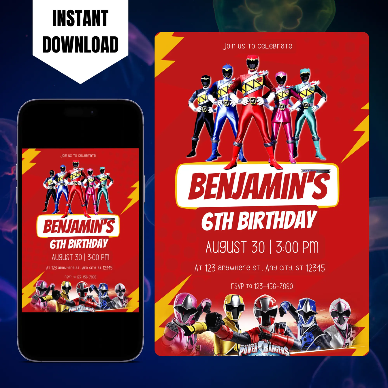 Power Rangers Birthday Invitation Template – CreativeRino
