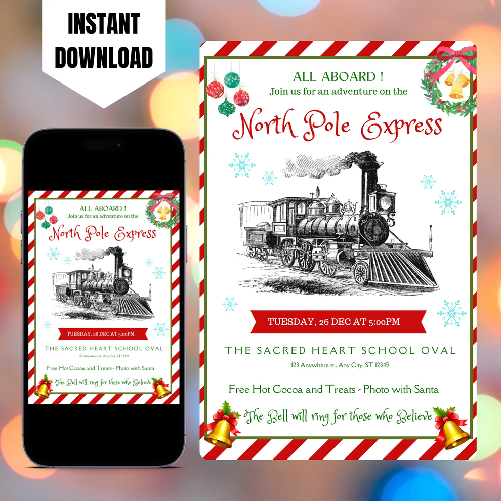 Christmas North Pole Express Train Invitation Flyer Template – CreativeRino