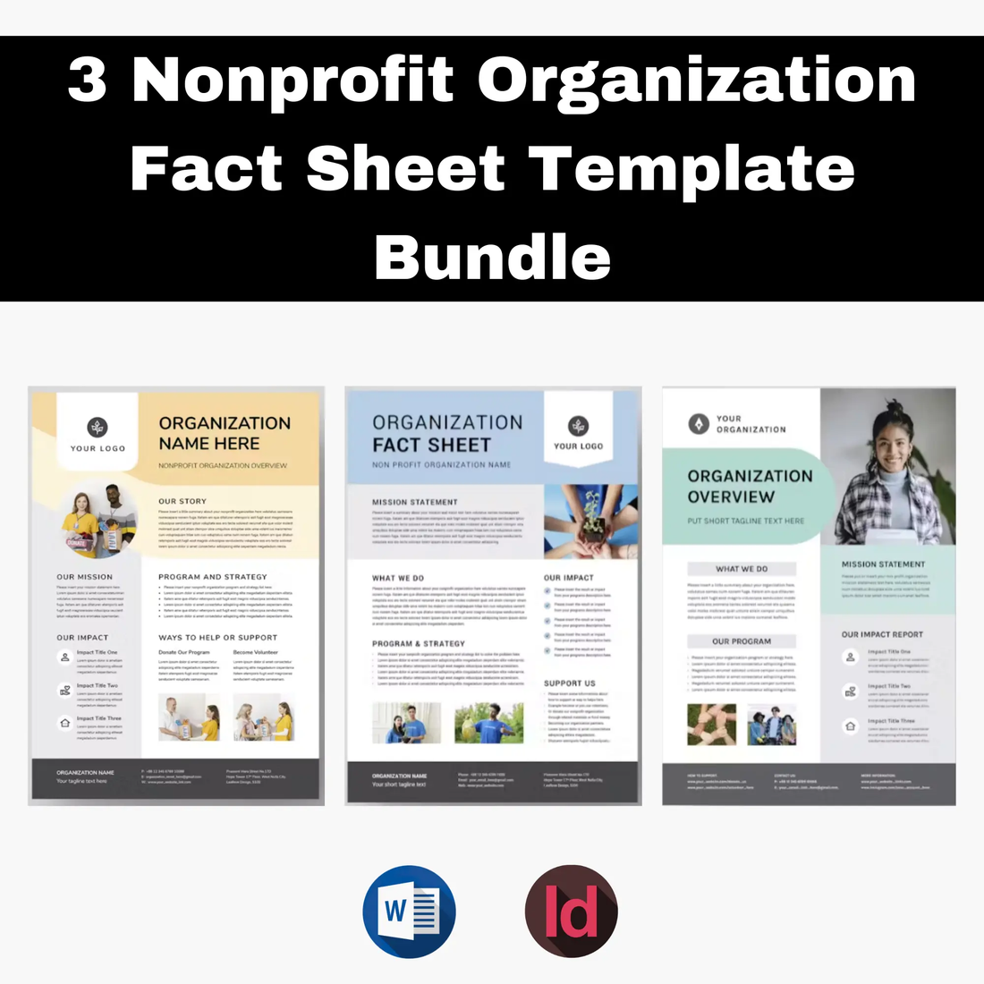 3 Nonprofit Organization Fact Sheet Template Bundle | MS Word & Indesi ...