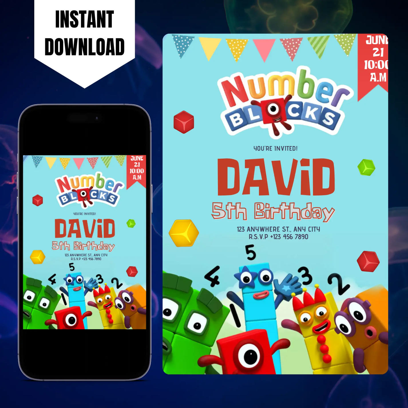 Numberblocks Birthday Invitation Template – CreativeRino