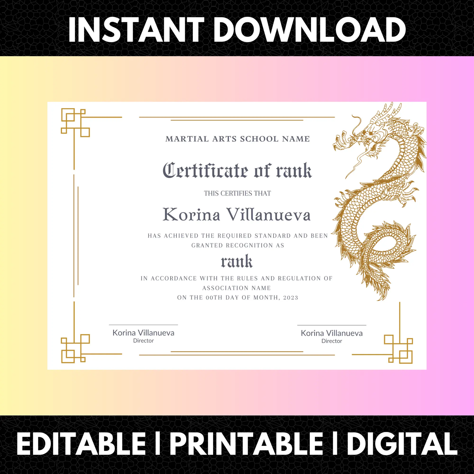 Certificate of Rank Template | Rank Certificate – CreativeRino