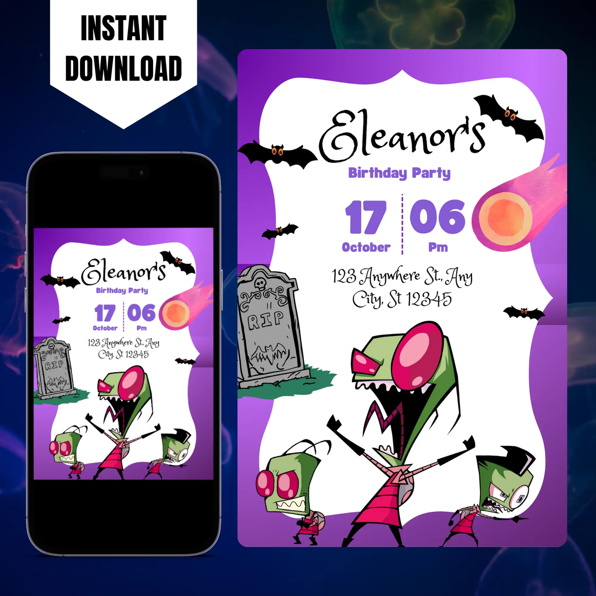 Invader Zim Birthday Invitation Template – CreativeRino