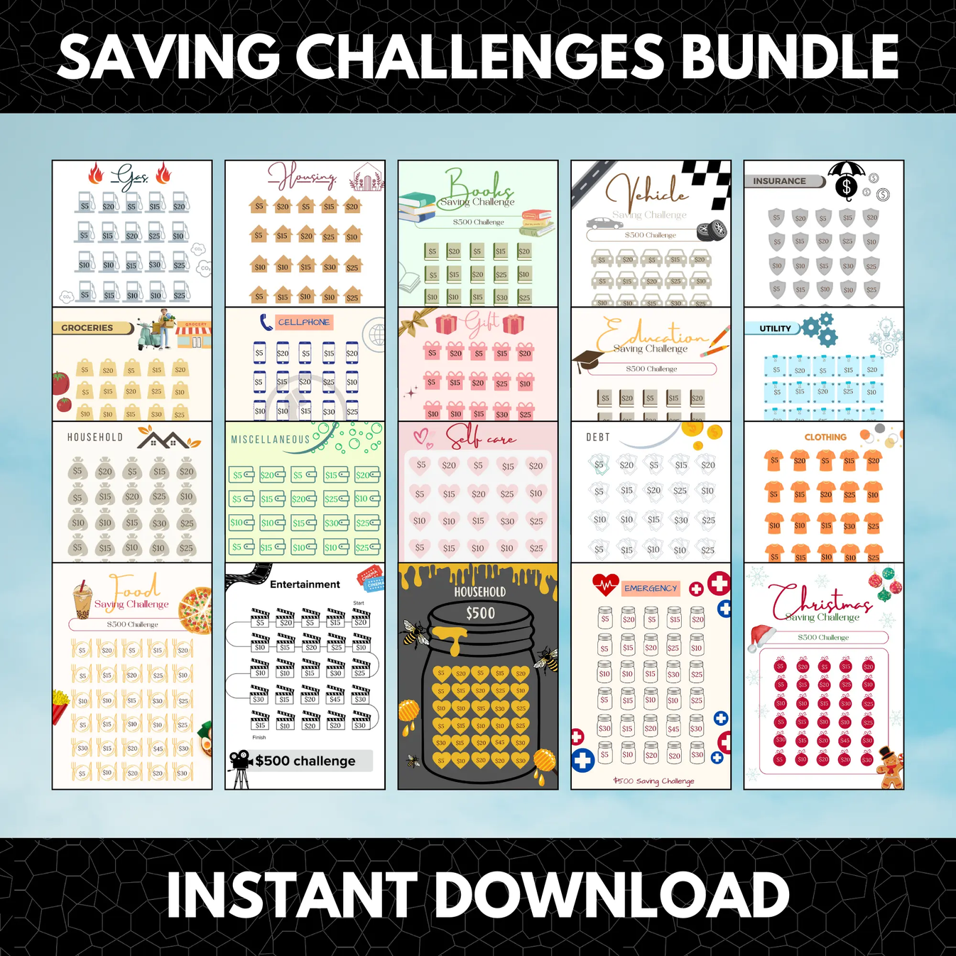 20 Savings Challenge Bundle | Savings Challenge Trackers Sheet ...