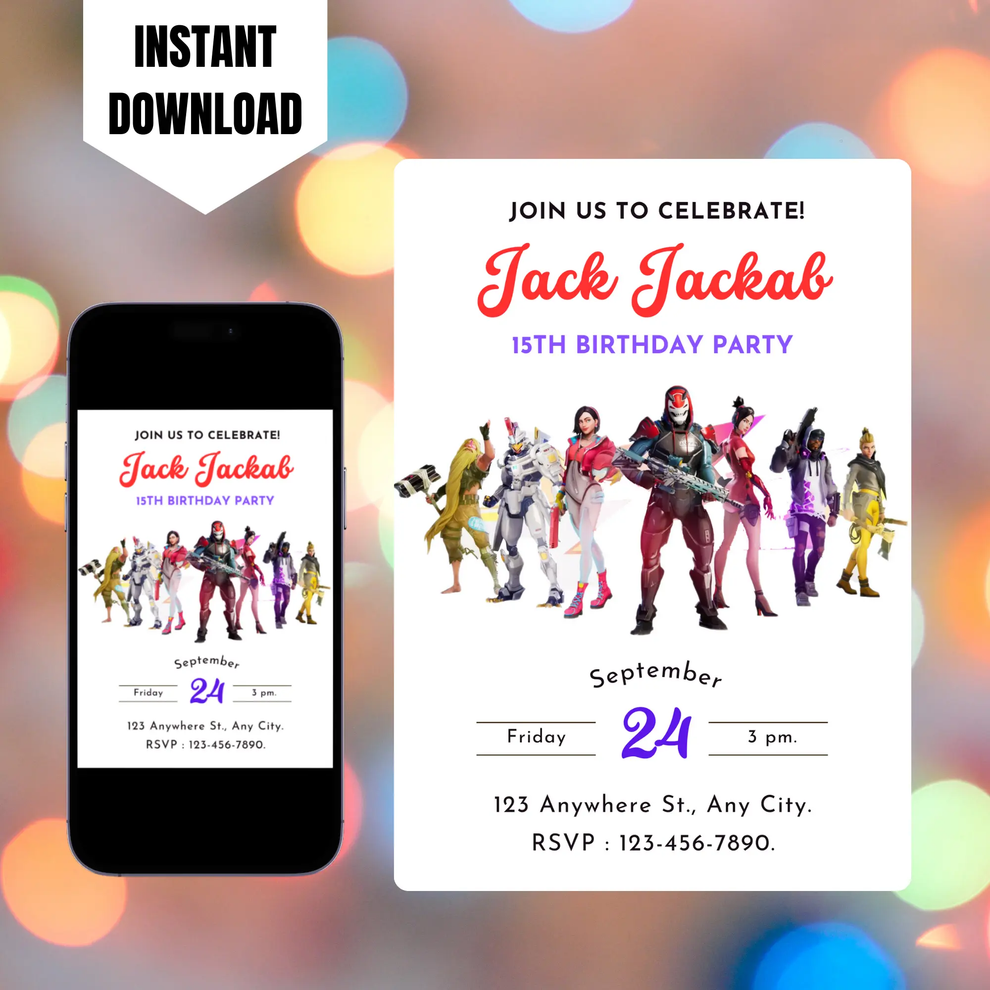 Fortnite Gaming Birthday Invitation Template – CreativeRino