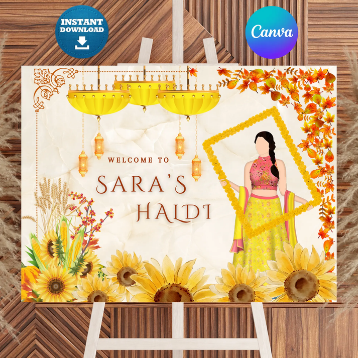 Maiyan Pithi Haldi Sign Template | Indian Wedding Welcome Sign ...