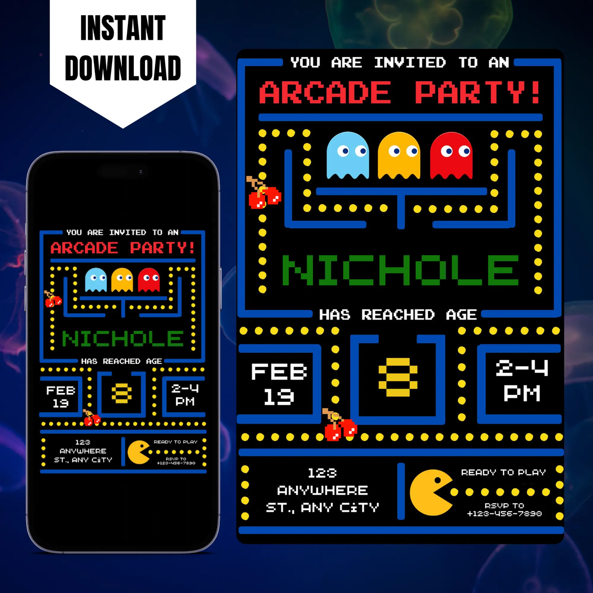 Pac Man Birthday Invitation Template – CreativeRino