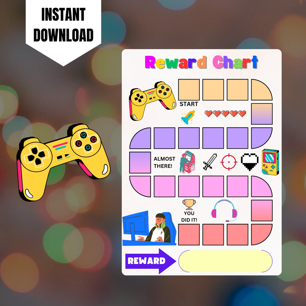 Video Game Reward Chart Template | Potty Video Gamer Behavior Chart ...