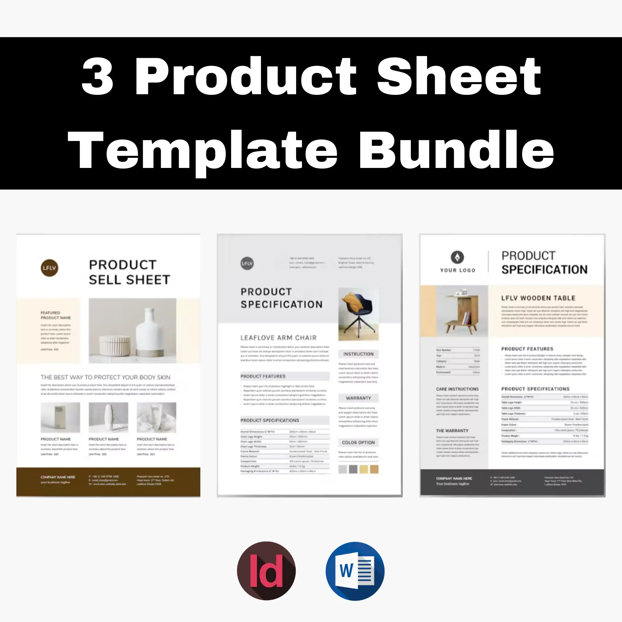 3 Product Sheet Template Bundle | Product Specification Sheet Template ...