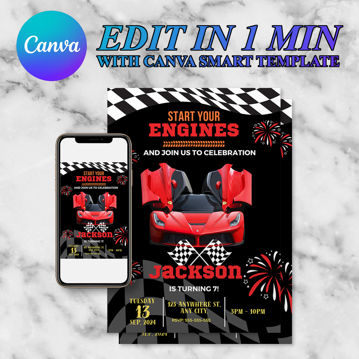 Ferrari Sport Race Car Birthday Invitation Template – CreativeRino