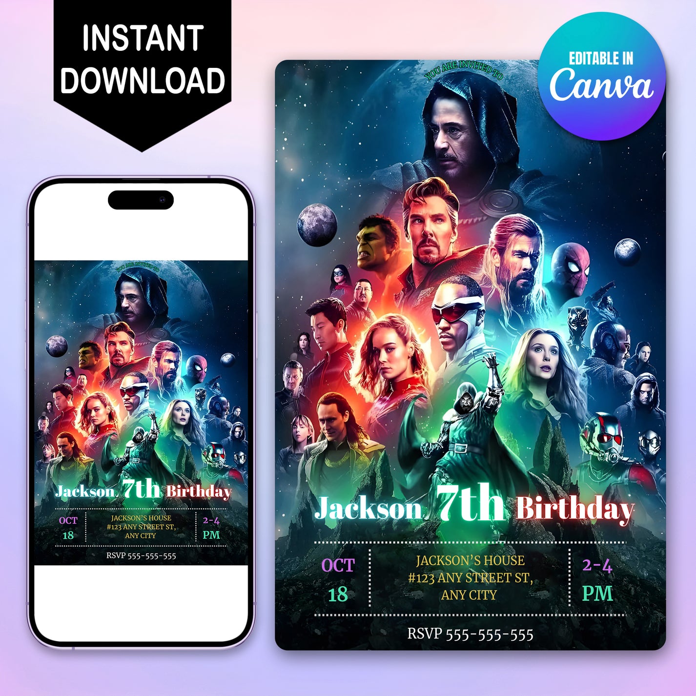 Avengers Doomsday Birthday Invite Template | Dr Doom Invitation ...