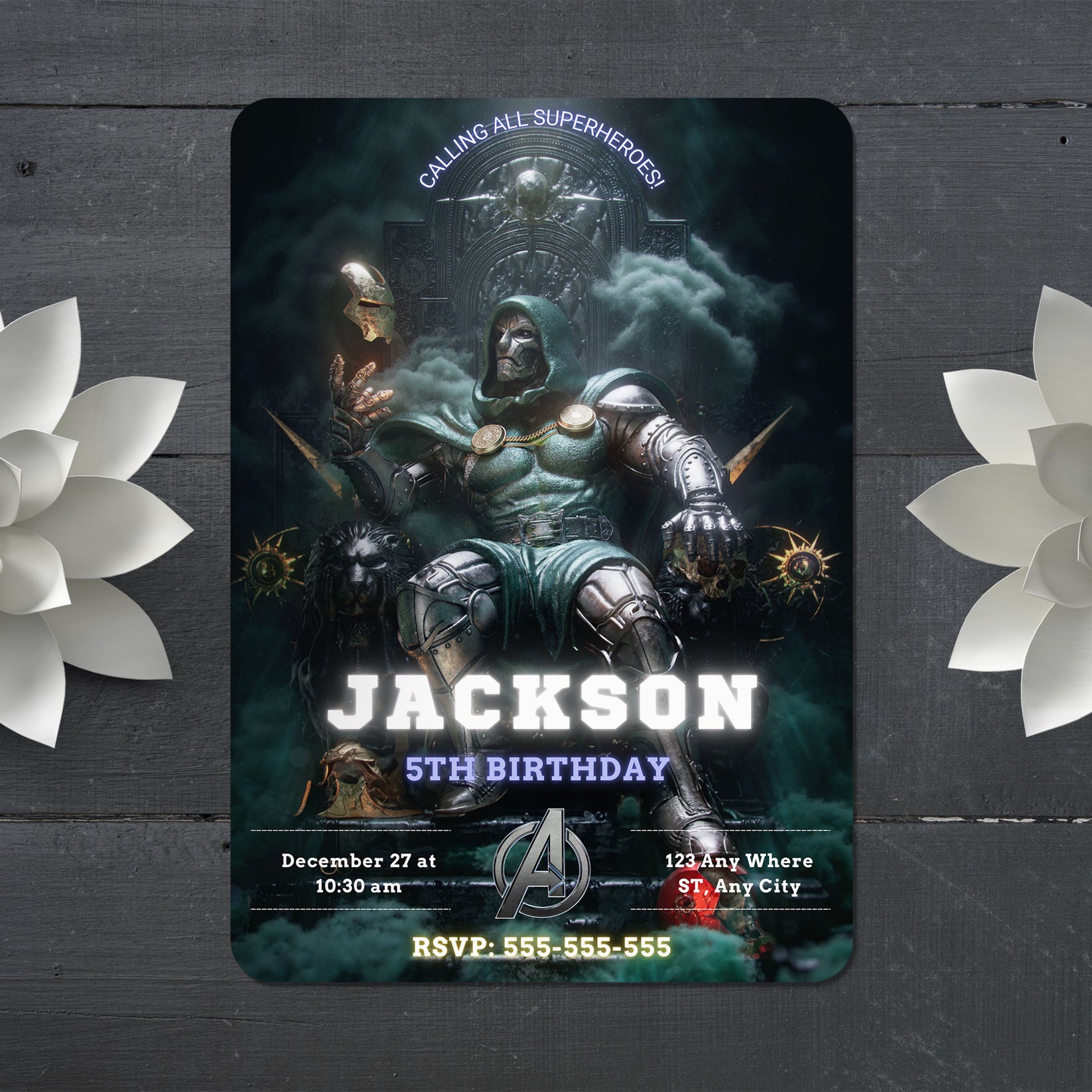 Avengers Doomsday Birthday Invitation Template | Dr Doom Invite ...
