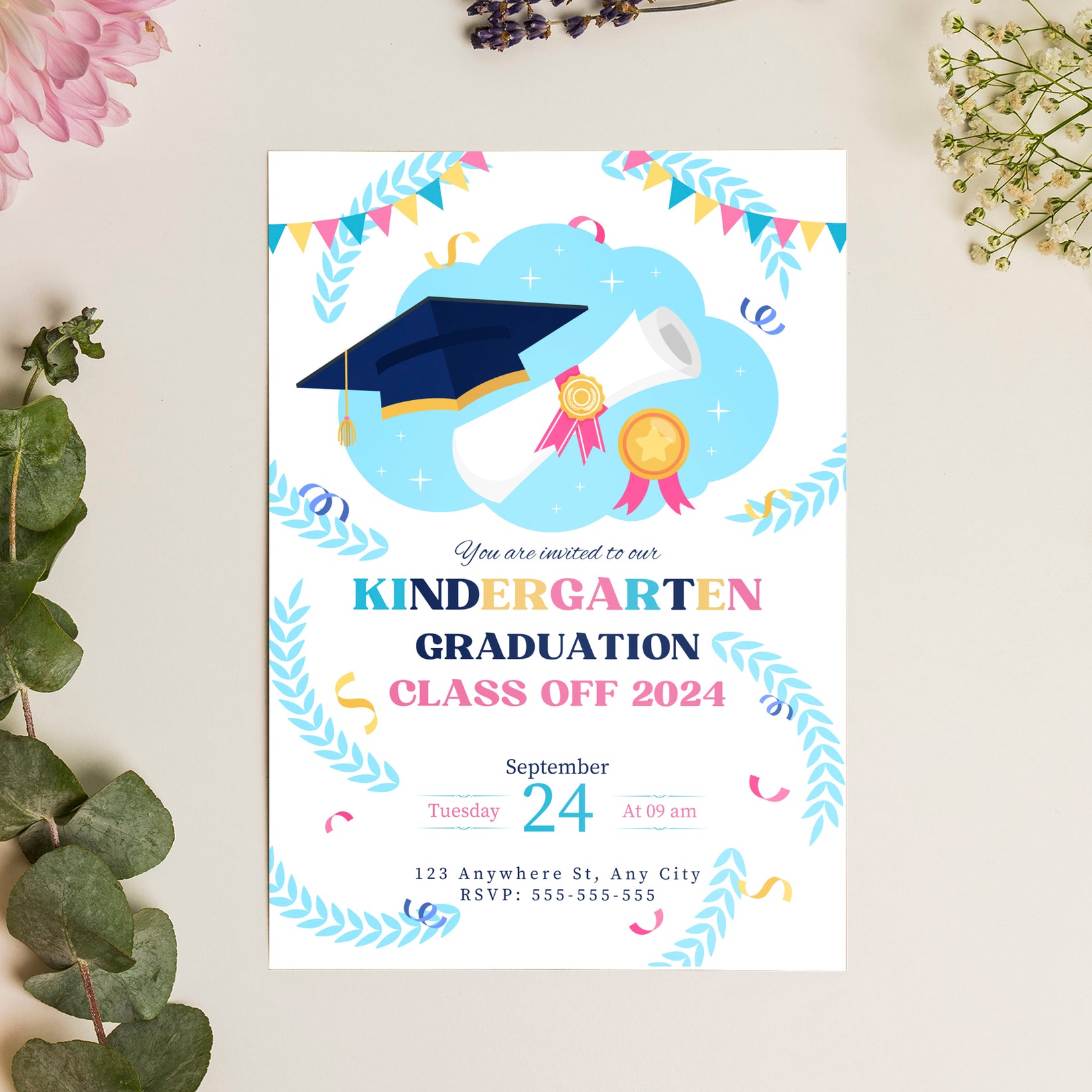 Kindergarten Graduation Moving Up Ceremony Invitation Template ...